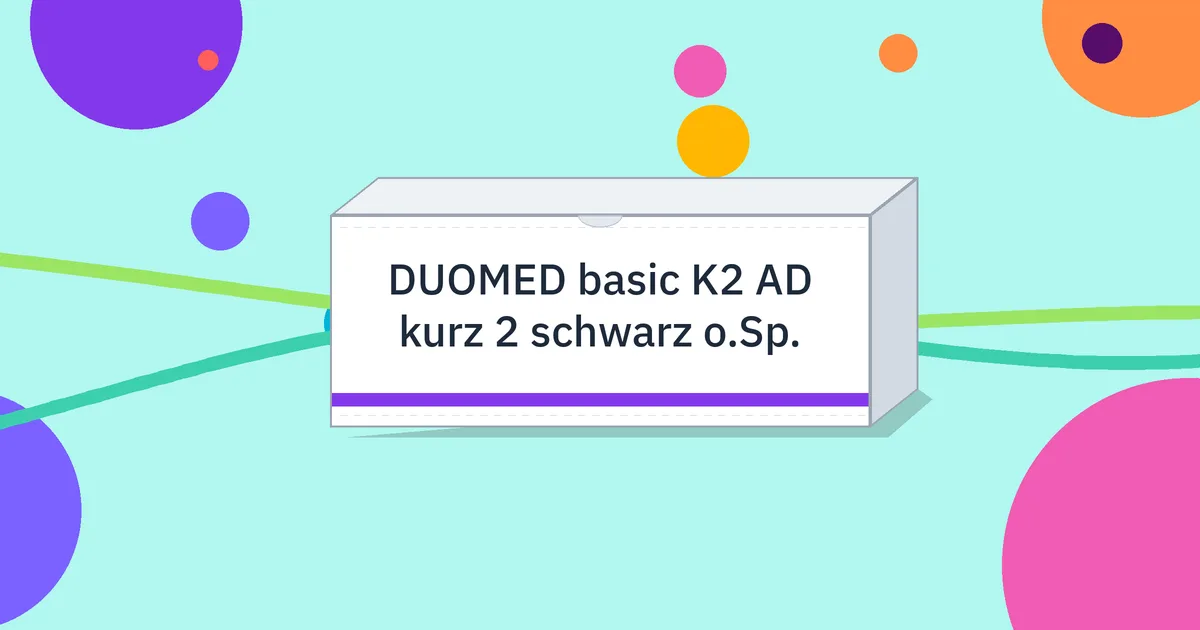 Symbolbild: Packung mit der Aufschrift DUOMED basic K2 AD kurz 2 schwarz o.Sp. (PZN 20907469) – Verfügbarkeit und Bezug in Apotheken in Frankfurt am Main