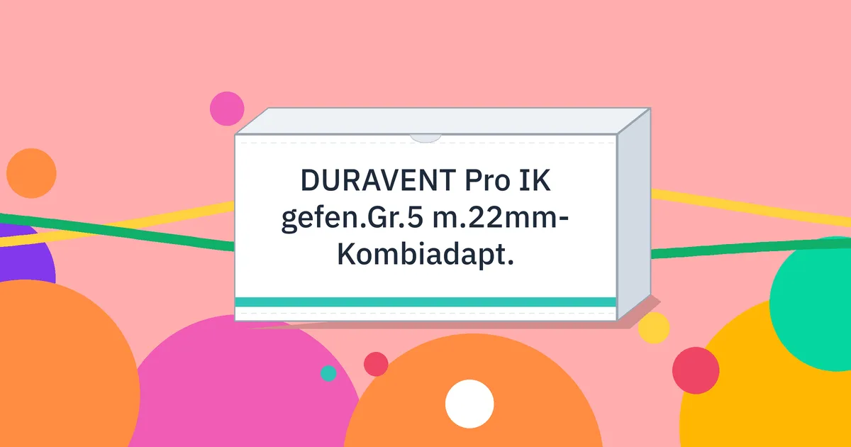 Symbolbild: Packung mit der Aufschrift DURAVENT Pro IK gefen.Gr.5 m.22mm-Kombiadapt. (PZN 19244035) – Verfügbarkeit und Bezug in Apotheken in Frankfurt am Main