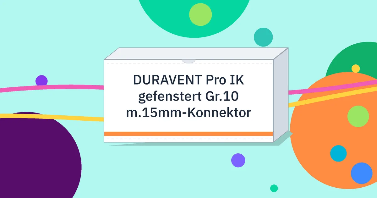 Symbolbild: Packung mit der Aufschrift DURAVENT Pro IK gefenstert Gr.10 m.15mm-Konnektor (PZN 19243840) – Verfügbarkeit und Bezug in Apotheken in Frankfurt am Main