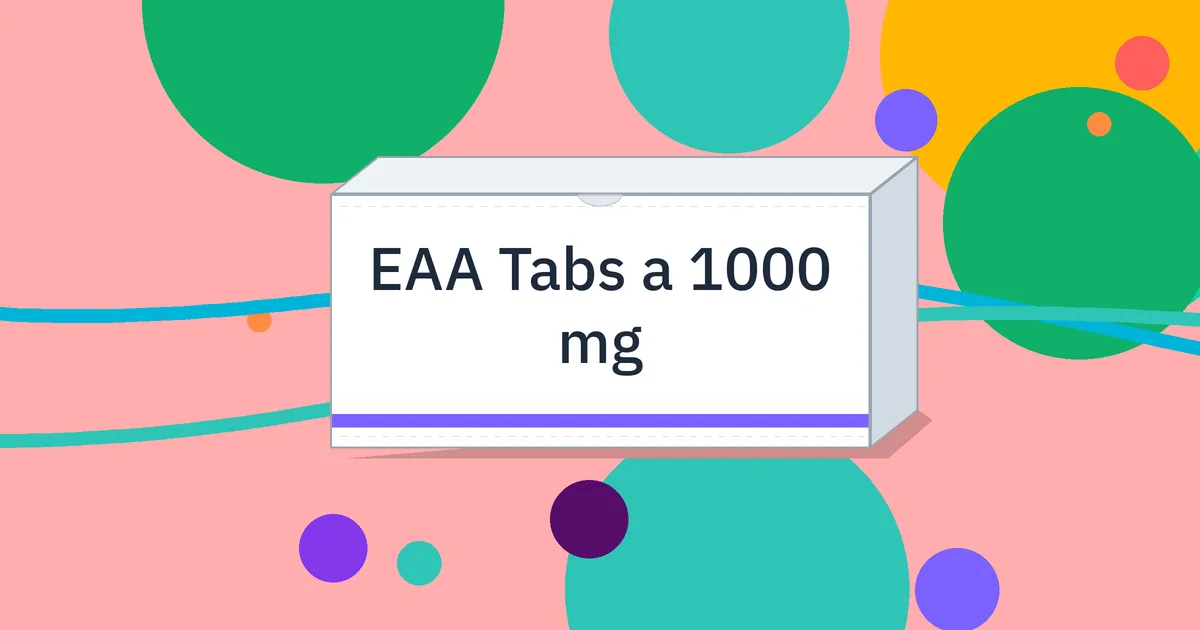 Symbolbild: Packung mit der Aufschrift EAA Tabs a 1000 mg (PZN 16794315) – Verfügbarkeit und Bezug in Apotheken in Frankfurt am Main
