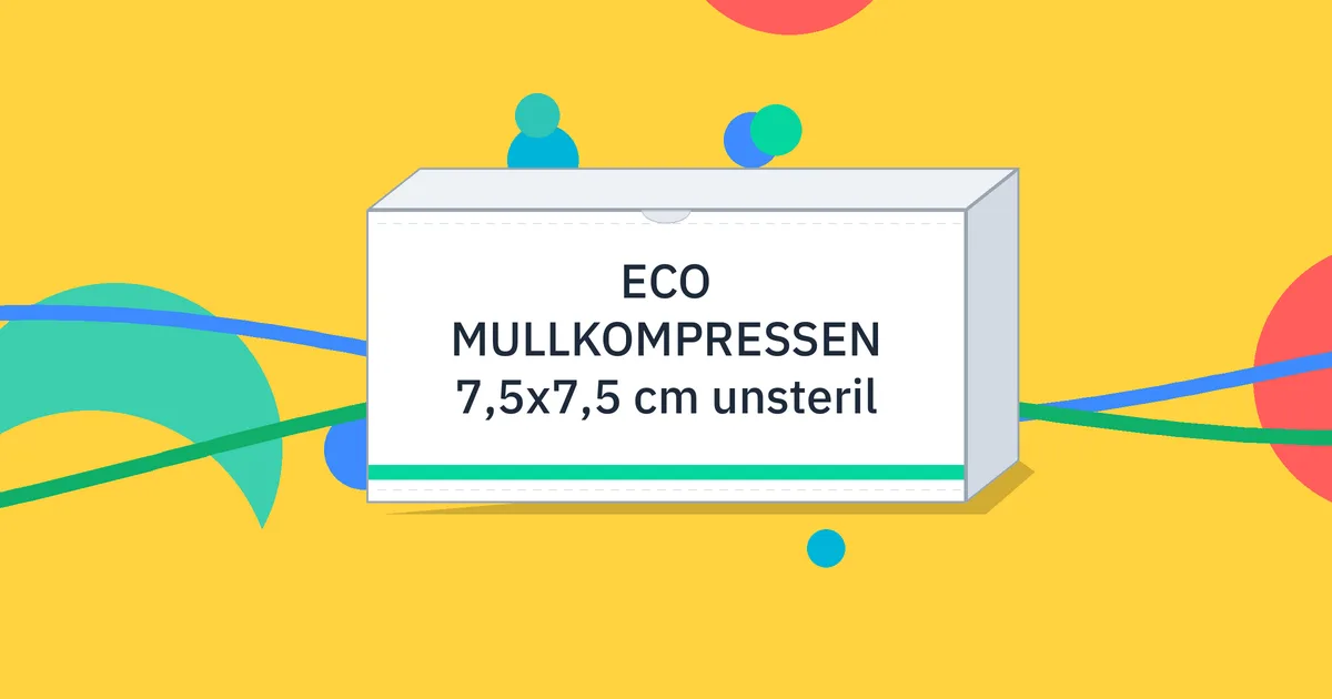 Symbolbild: Packung mit der Aufschrift ECO MULLKOMPRESSEN 7,5x7,5 cm unsteril (PZN 10406772) – Verfügbarkeit und Bezug in Apotheken in Frankfurt am Main