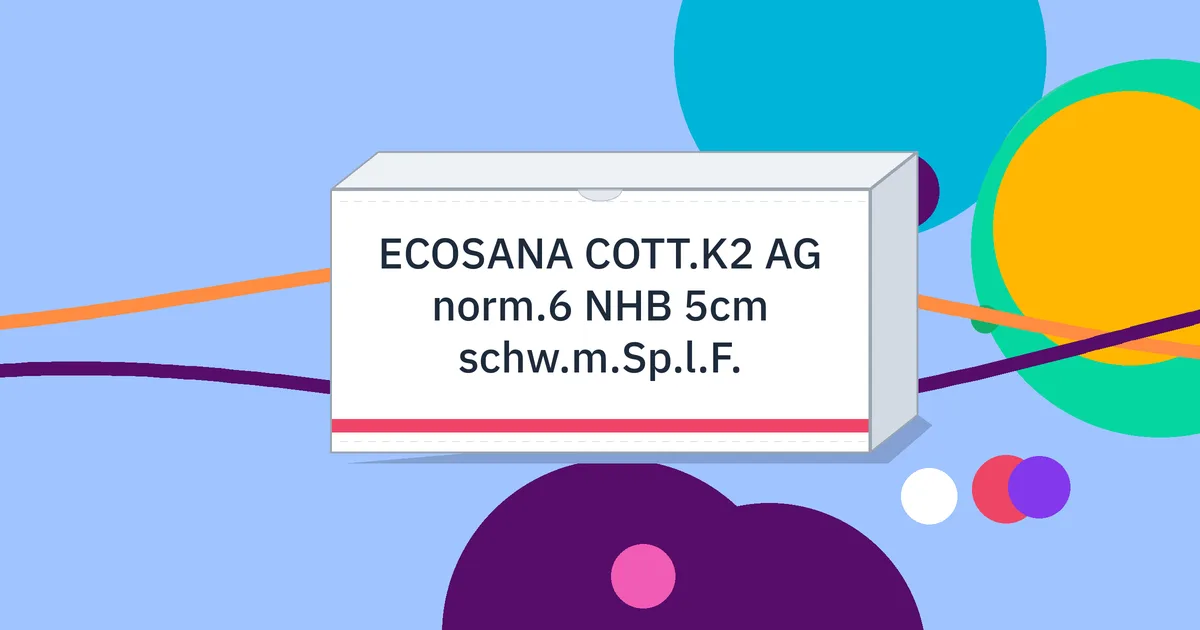 Symbolbild: Packung mit der Aufschrift ECOSANA COTT.K2 AG norm.6 NHB 5cm schw.m.Sp.l.F. (PZN 16950608) – Verfügbarkeit und Bezug in Apotheken in Frankfurt am Main
