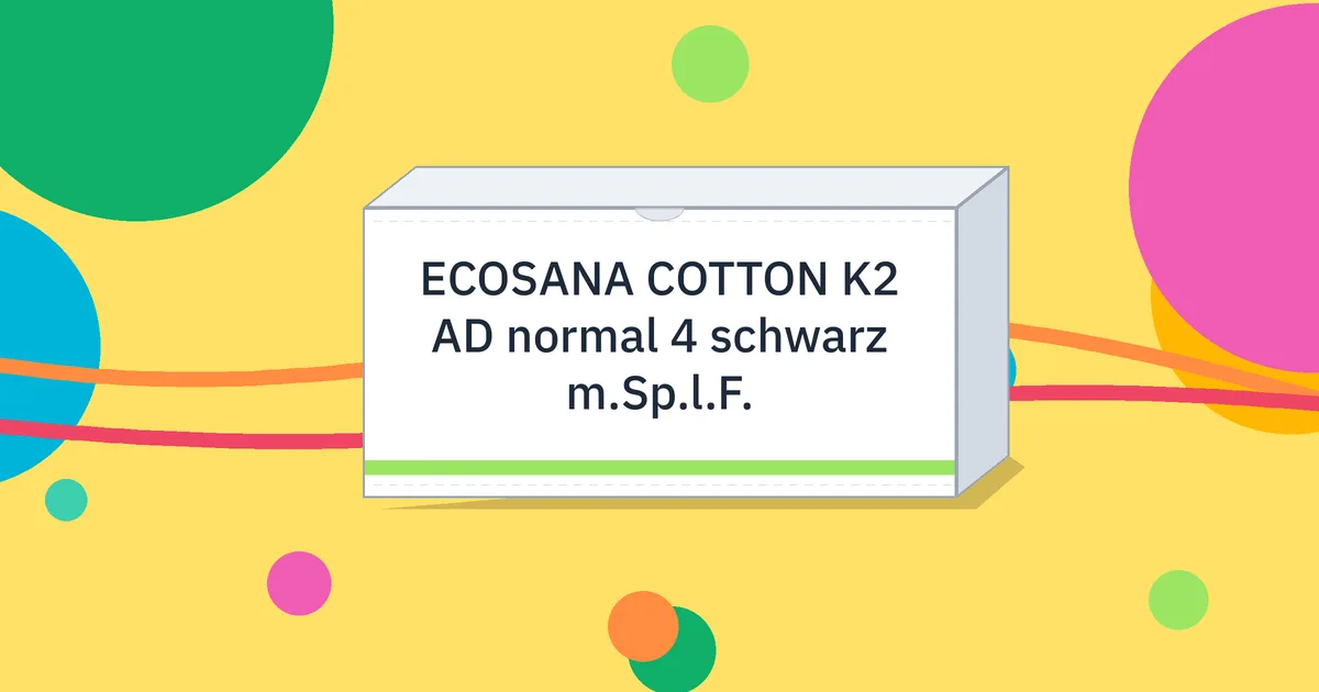 Symbolbild: Packung mit der Aufschrift ECOSANA COTTON K2 AD normal 4 schwarz m.Sp.l.F. (PZN 16947730) – Verfügbarkeit und Bezug in Apotheken in Frankfurt am Main