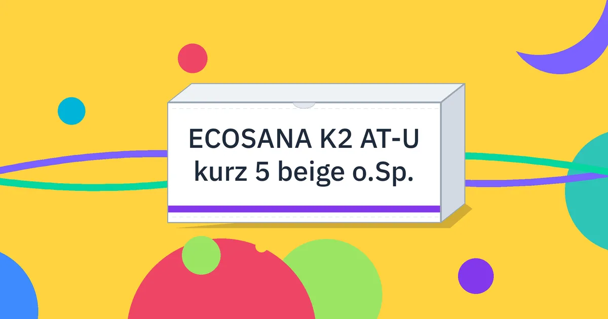 Symbolbild: Packung mit der Aufschrift ECOSANA K2 AT-U kurz 5 beige o.Sp. (PZN 01577693) – Verfügbarkeit und Bezug in Apotheken in Frankfurt am Main