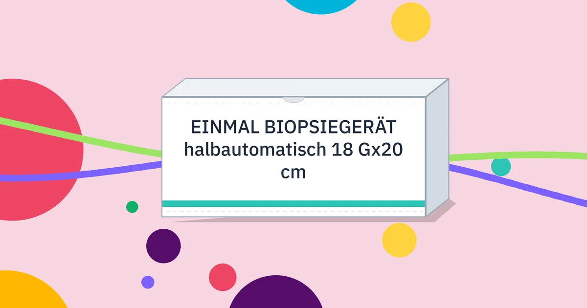 Symbolbild: Packung mit der Aufschrift EINMAL BIOPSIEGERÄT halbautomatisch 18 Gx20 cm (PZN 11105328) – Verfügbarkeit und Bezug in Apotheken in Frankfurt am Main