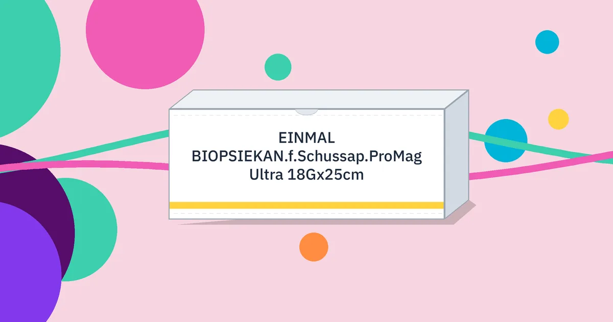 Symbolbild: Packung mit der Aufschrift EINMAL BIOPSIEKAN.f.Schussap.ProMag Ultra 18Gx25cm (PZN 00282984) – Verfügbarkeit und Bezug in Apotheken in Frankfurt am Main
