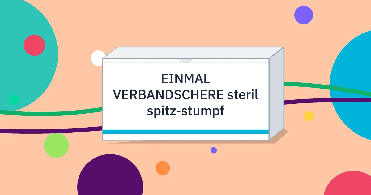 Symbolbild: Packung mit der Aufschrift EINMAL VERBANDSCHERE steril spitz-stumpf (PZN 10125808) – Verfügbarkeit und Bezug in Apotheken in Frankfurt am Main