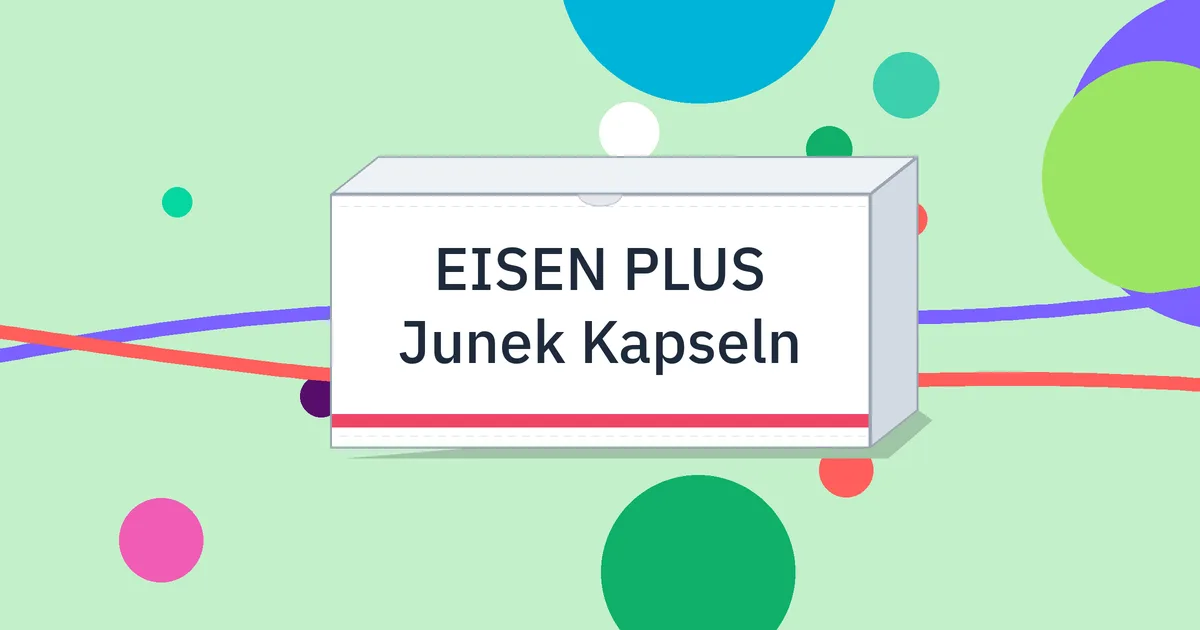 Symbolbild: Packung mit der Aufschrift EISEN PLUS Junek Kapseln (PZN 16935141) – Verfügbarkeit und Bezug in Apotheken in Frankfurt am Main
