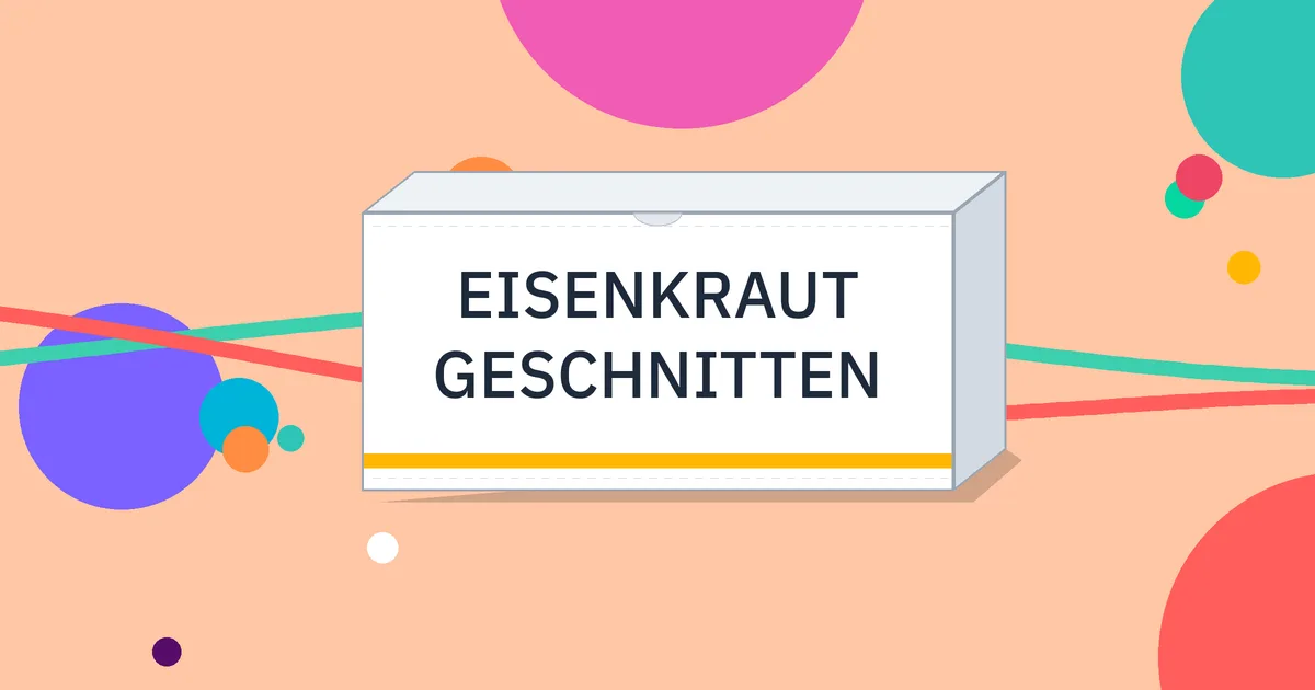 Symbolbild: Packung mit der Aufschrift EISENKRAUT GESCHNITTEN (PZN 11309841) – Verfügbarkeit und Bezug in Apotheken in Frankfurt am Main
