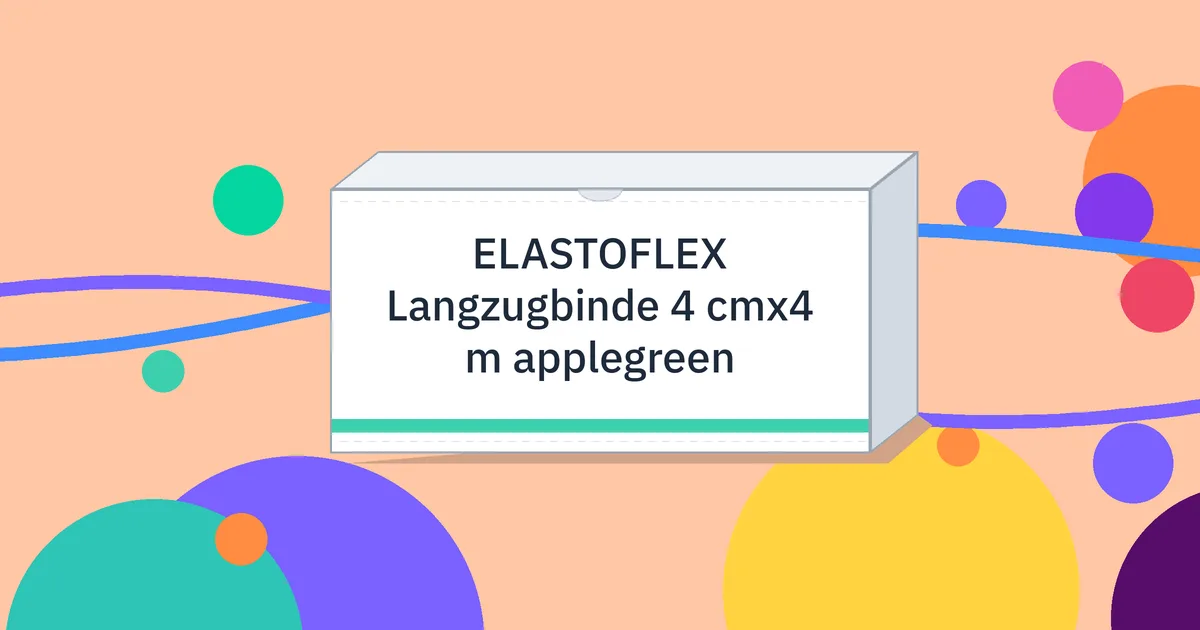 Symbolbild: Packung mit der Aufschrift ELASTOFLEX Langzugbinde 4 cmx4 m applegreen (PZN 17175608) – Verfügbarkeit und Bezug in Apotheken in Frankfurt am Main