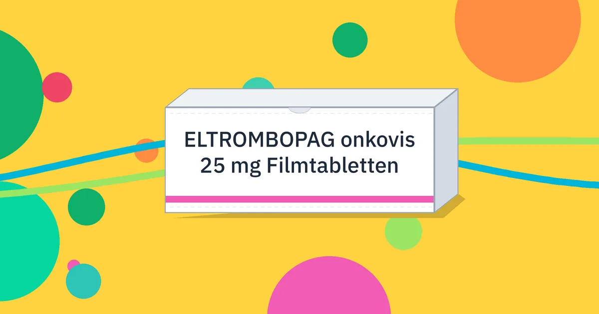 Symbolbild: Packung mit der Aufschrift ELTROMBOPAG onkovis 25 mg Filmtabletten (PZN 19859334) – Verfügbarkeit und Bezug in Apotheken in Frankfurt am Main