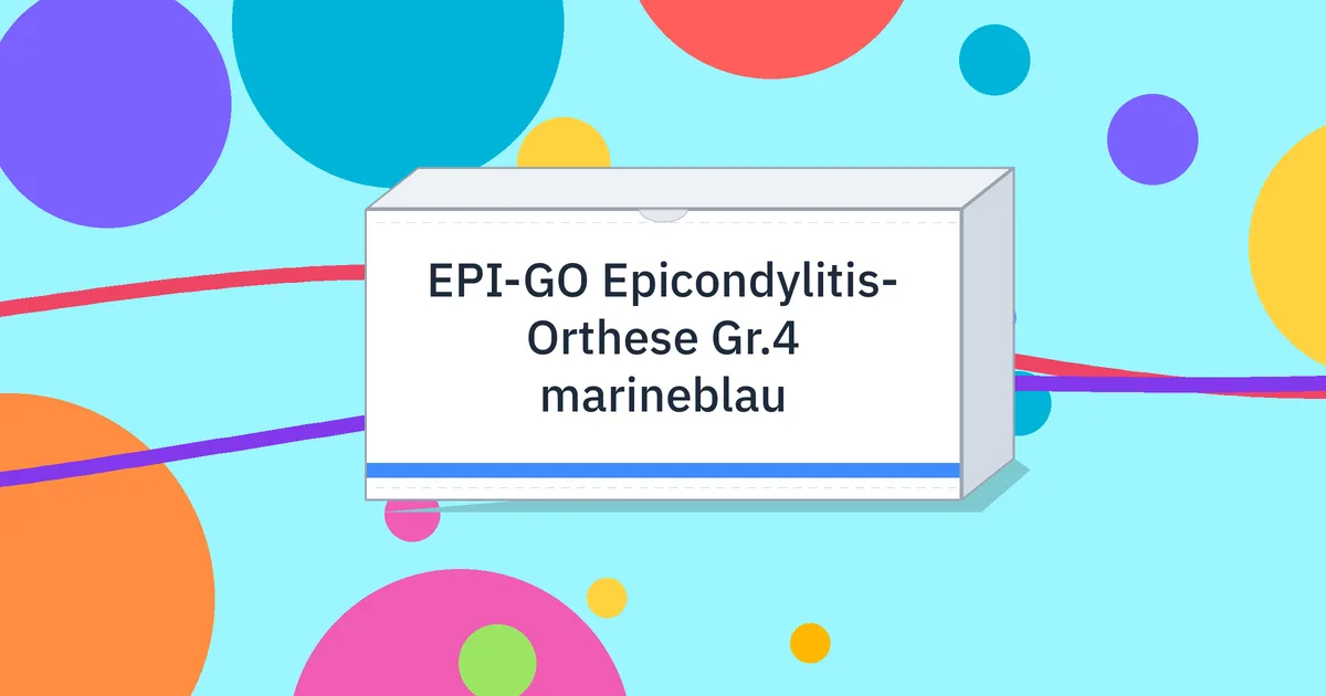 Symbolbild: Packung mit der Aufschrift EPI-GO Epicondylitis-Orthese Gr.4 marineblau (PZN 19742483) – Verfügbarkeit und Bezug in Apotheken in Frankfurt am Main