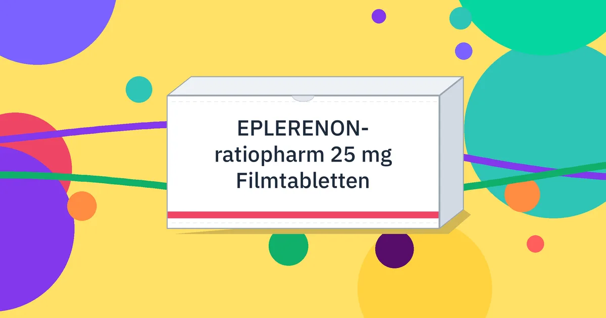 Symbolbild: Packung mit der Aufschrift EPLERENON-ratiopharm 25 mg Filmtabletten (PZN 20010696) – Verfügbarkeit und Bezug in Apotheken in Frankfurt am Main