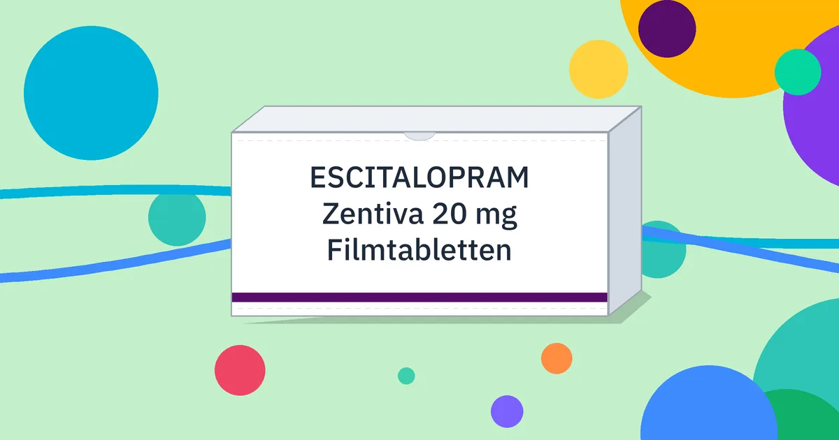 Symbolbild: Packung mit der Aufschrift ESCITALOPRAM Zentiva 20 mg Filmtabletten (PZN 10228891) – Verfügbarkeit und Bezug in Apotheken in Frankfurt am Main