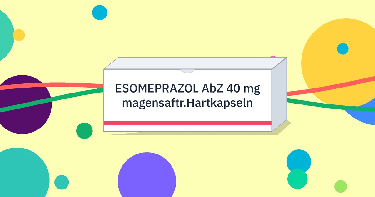 Symbolbild: Packung mit der Aufschrift ESOMEPRAZOL AbZ 40 mg magensaftr.Hartkapseln (PZN 06465384) – Verfügbarkeit und Bezug in Apotheken in Frankfurt am Main