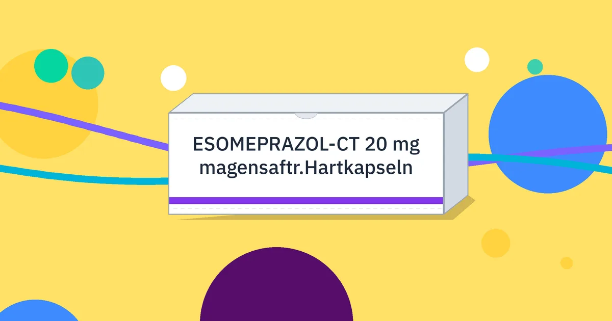 Symbolbild: Packung mit der Aufschrift ESOMEPRAZOL-CT 20 mg magensaftr.Hartkapseln (PZN 06499006) – Verfügbarkeit und Bezug in Apotheken in Frankfurt am Main
