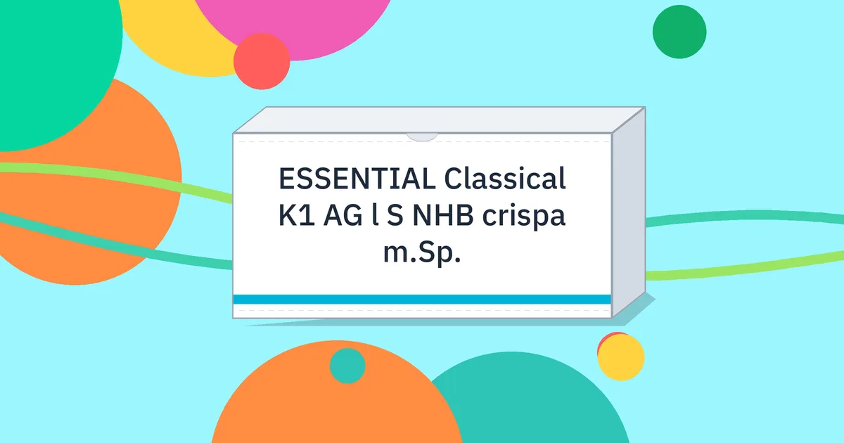 Symbolbild: Packung mit der Aufschrift ESSENTIAL Classical K1 AG l S NHB crispa m.Sp. (PZN 17003072) – Verfügbarkeit und Bezug in Apotheken in Frankfurt am Main
