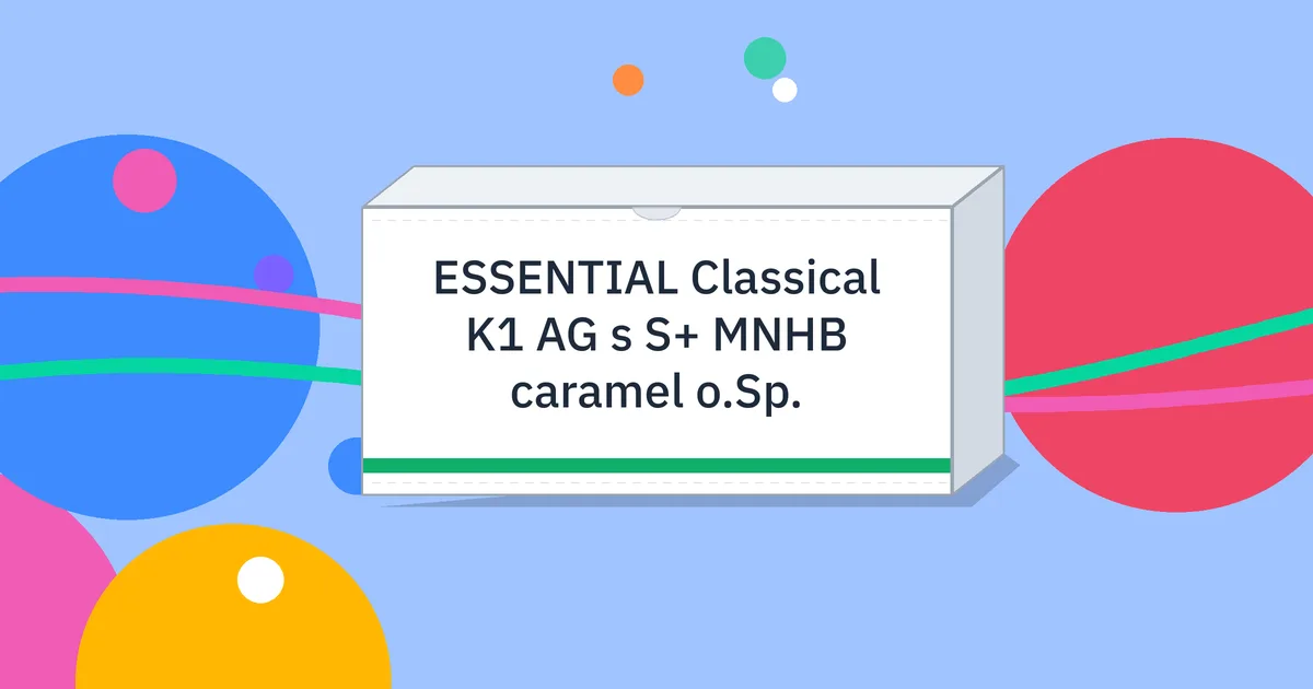 Symbolbild: Packung mit der Aufschrift ESSENTIAL Classical K1 AG s S+ MNHB caramel o.Sp. (PZN 19321385) – Verfügbarkeit und Bezug in Apotheken in Frankfurt am Main