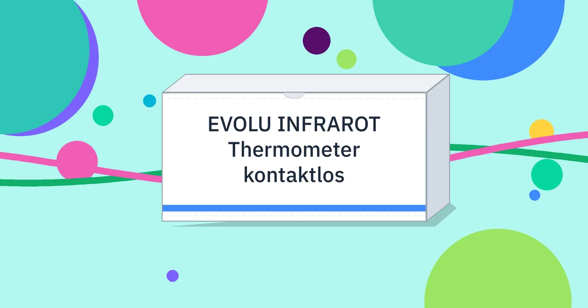 Symbolbild: Packung mit der Aufschrift EVOLU INFRAROT Thermometer kontaktlos (PZN 20391818) – Verfügbarkeit und Bezug in Apotheken in Frankfurt am Main