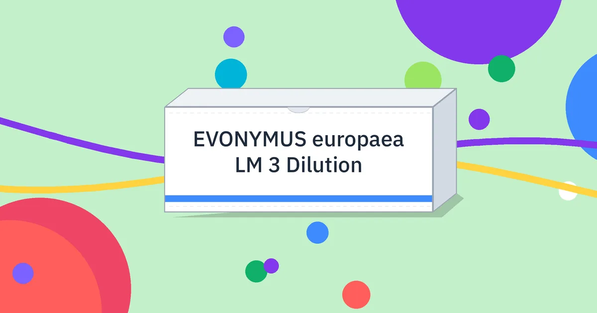 Symbolbild: Packung mit der Aufschrift EVONYMUS europaea LM 3 Dilution (PZN 13484502) – Verfügbarkeit und Bezug in Apotheken in Frankfurt am Main