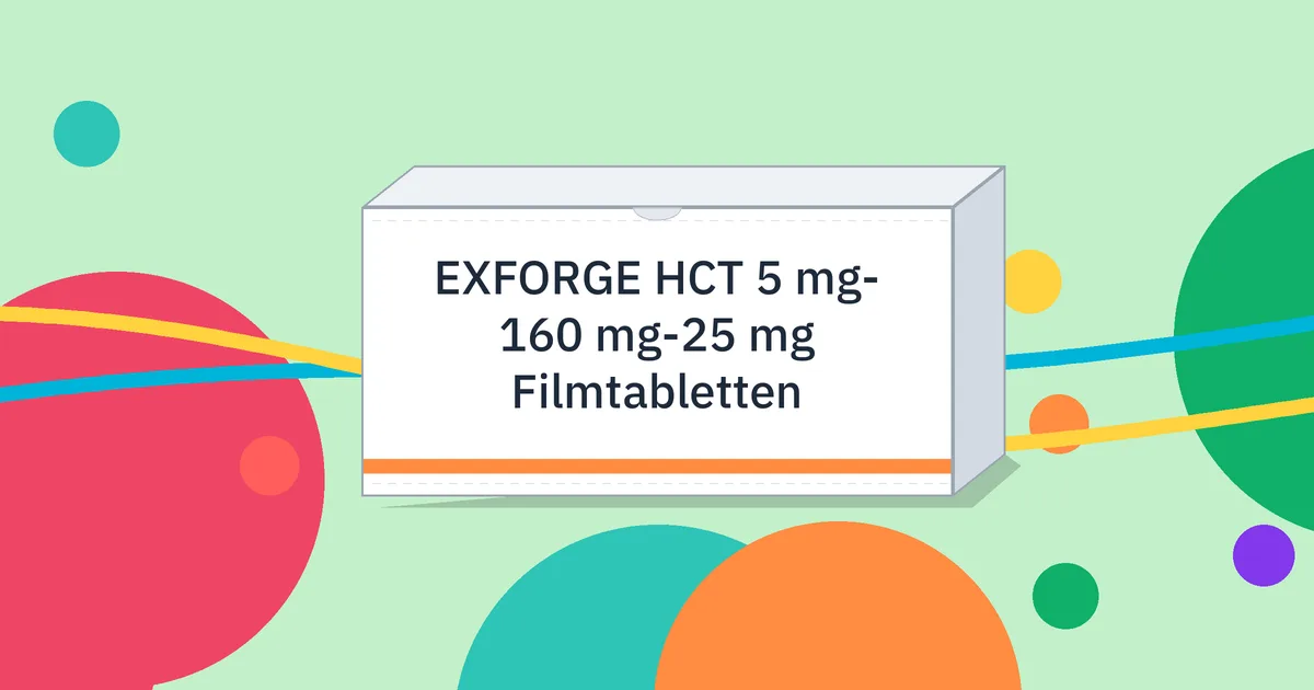 Symbolbild: Packung mit der Aufschrift EXFORGE HCT 5 mg-160 mg-25 mg Filmtabletten (PZN 13333849) – Verfügbarkeit und Bezug in Apotheken in Frankfurt am Main