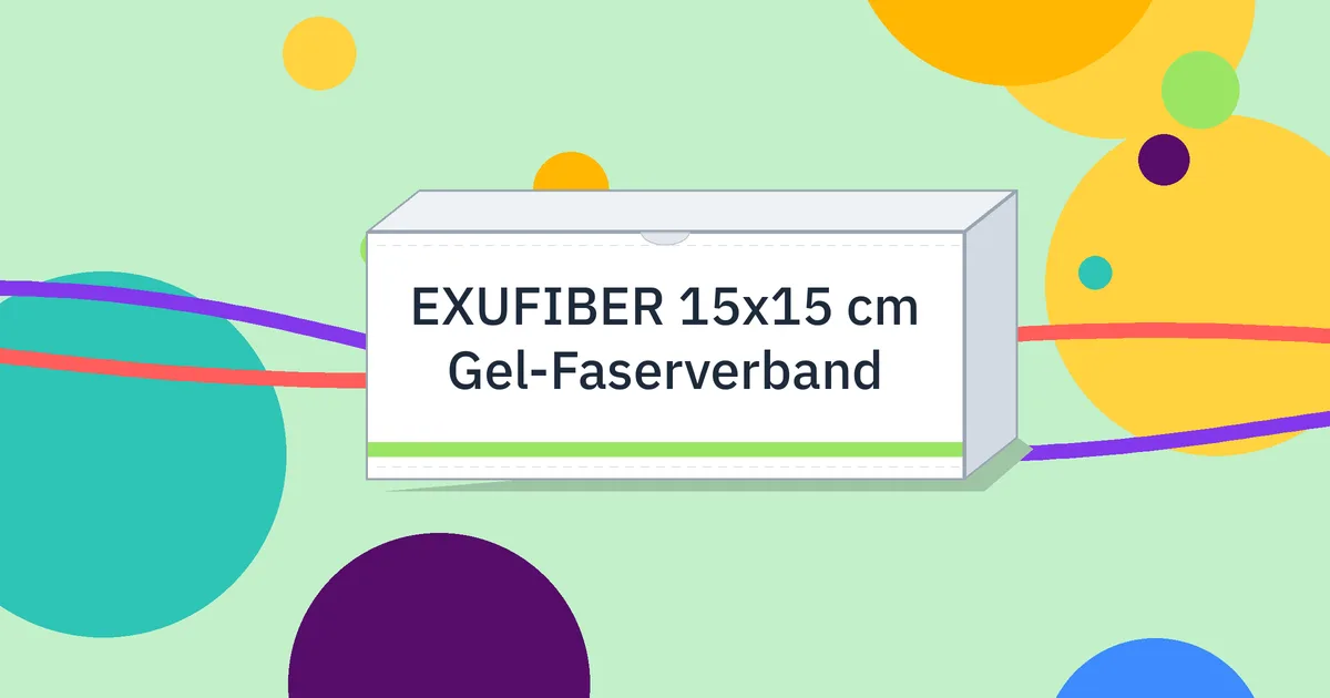Symbolbild: Packung mit der Aufschrift EXUFIBER 15x15 cm Gel-Faserverband (PZN 17451735) – Verfügbarkeit und Bezug in Apotheken in Frankfurt am Main