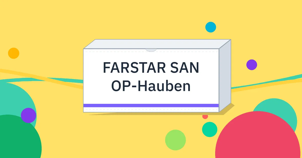 Symbolbild: Packung mit der Aufschrift FARSTAR SAN OP-Hauben (PZN 09620951) – Verfügbarkeit und Bezug in Apotheken in Frankfurt am Main