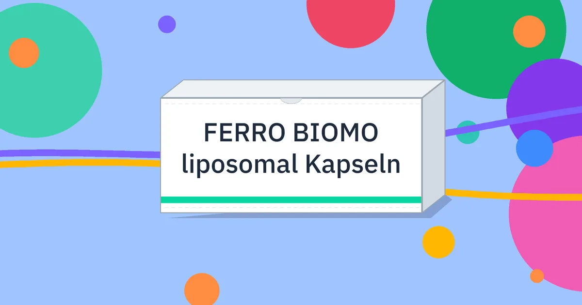 Symbolbild: Packung mit der Aufschrift FERRO BIOMO liposomal Kapseln (PZN 20293978) – Verfügbarkeit und Bezug in Apotheken in Frankfurt am Main