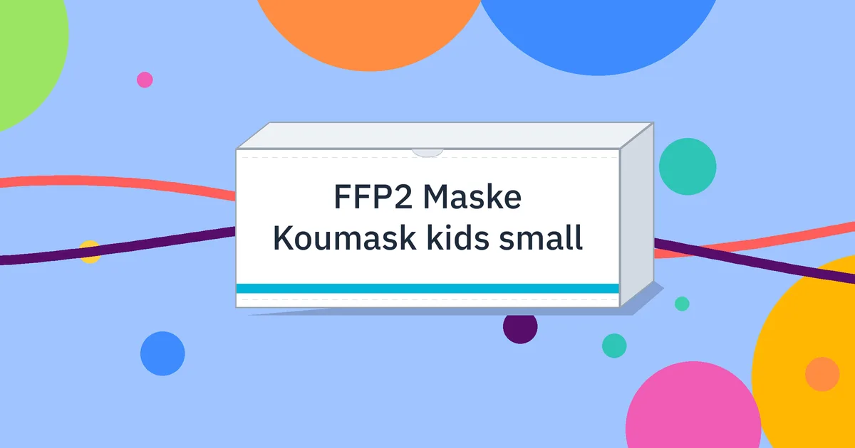 Symbolbild: Packung mit der Aufschrift FFP2 Maske Koumask kids small (PZN 18435773) – Verfügbarkeit und Bezug in Apotheken in Frankfurt am Main
