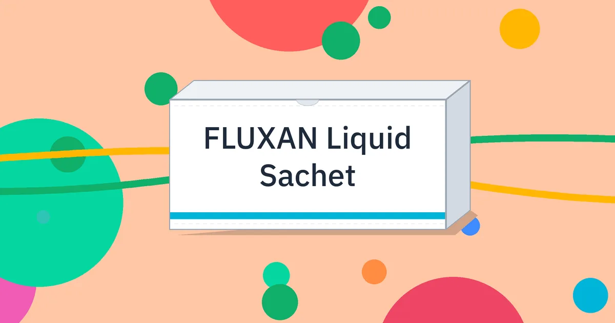 Symbolbild: Packung mit der Aufschrift FLUXAN Liquid Sachet (PZN 16505067) – Verfügbarkeit und Bezug in Apotheken in Frankfurt am Main