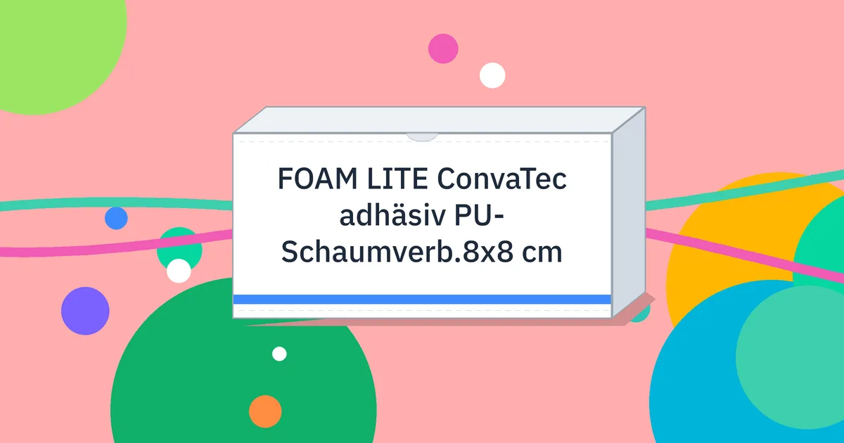 Symbolbild: Packung mit der Aufschrift FOAM LITE ConvaTec adhäsiv PU-Schaumverb.8x8 cm (PZN 19433902) – Verfügbarkeit und Bezug in Apotheken in Frankfurt am Main
