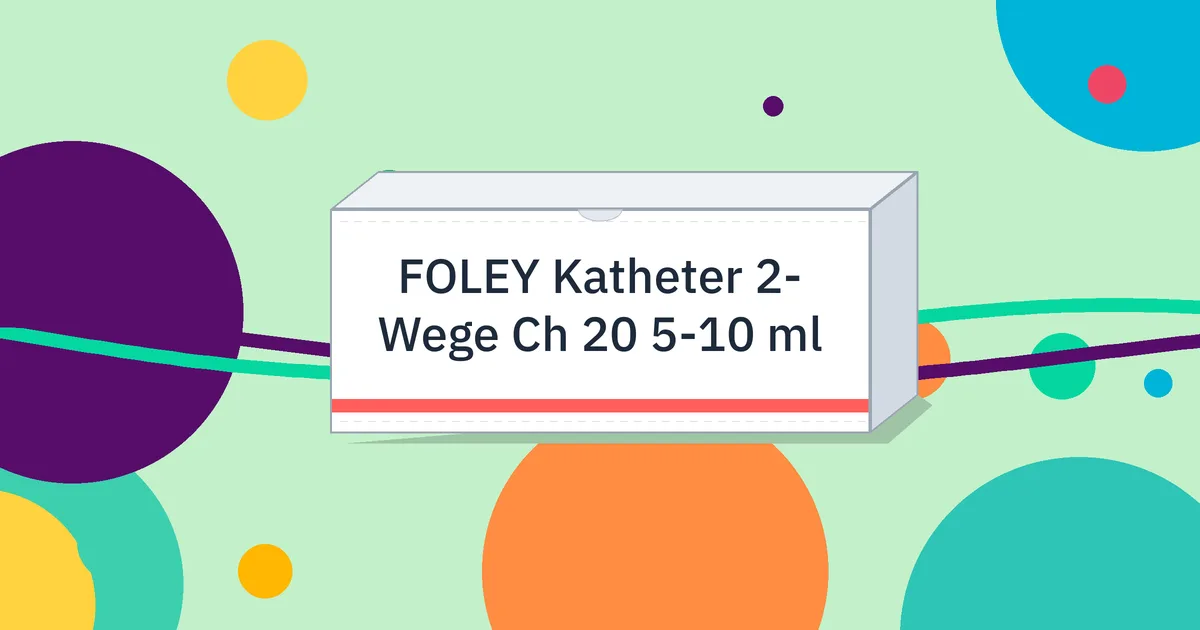 Symbolbild: Packung mit der Aufschrift FOLEY Katheter 2-Wege Ch 20 5-10 ml (PZN 17394960) – Verfügbarkeit und Bezug in Apotheken in Frankfurt am Main