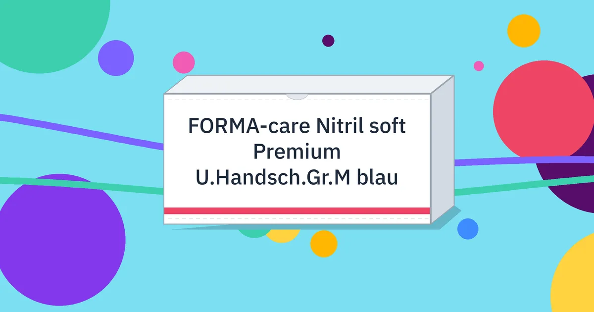 Symbolbild: Packung mit der Aufschrift FORMA-care Nitril soft Premium U.Handsch.Gr.M blau (PZN 15742894) – Verfügbarkeit und Bezug in Apotheken in Frankfurt am Main