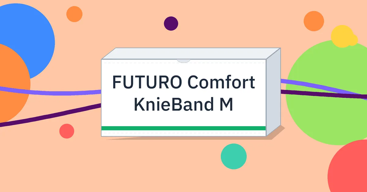 Symbolbild: Packung mit der Aufschrift FUTURO Comfort KnieBand M (PZN 06825865) – Verfügbarkeit und Bezug in Apotheken in Frankfurt am Main