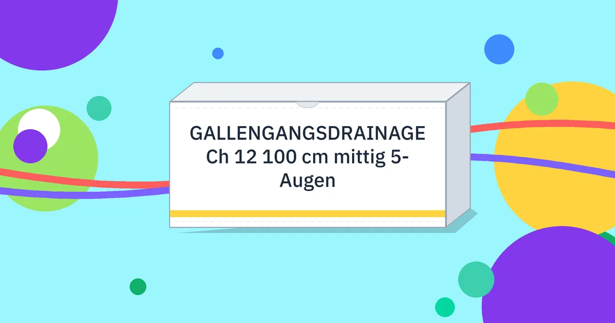 Symbolbild: Packung mit der Aufschrift GALLENGANGSDRAINAGE Ch 12 100 cm mittig 5-Augen (PZN 17486544) – Verfügbarkeit und Bezug in Apotheken in Frankfurt am Main
