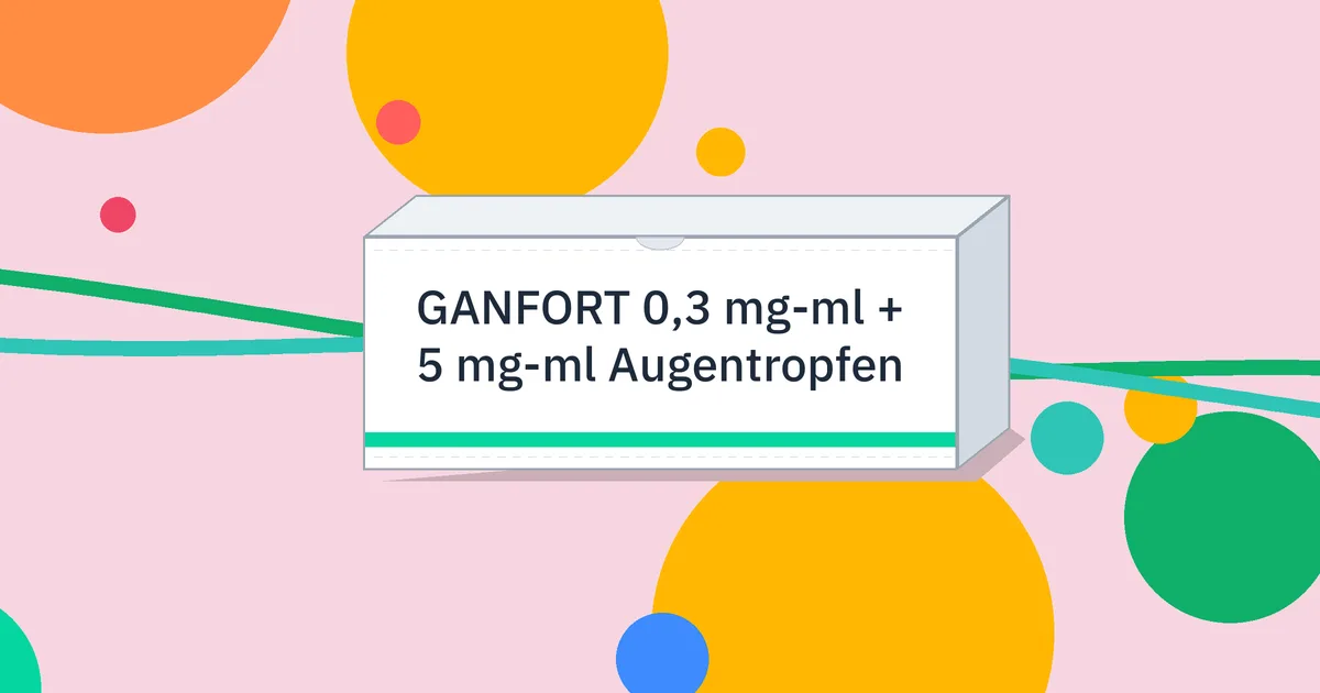 Symbolbild: Packung mit der Aufschrift GANFORT 0,3 mg-ml + 5 mg-ml Augentropfen (PZN 18255769) – Verfügbarkeit und Bezug in Apotheken in Frankfurt am Main