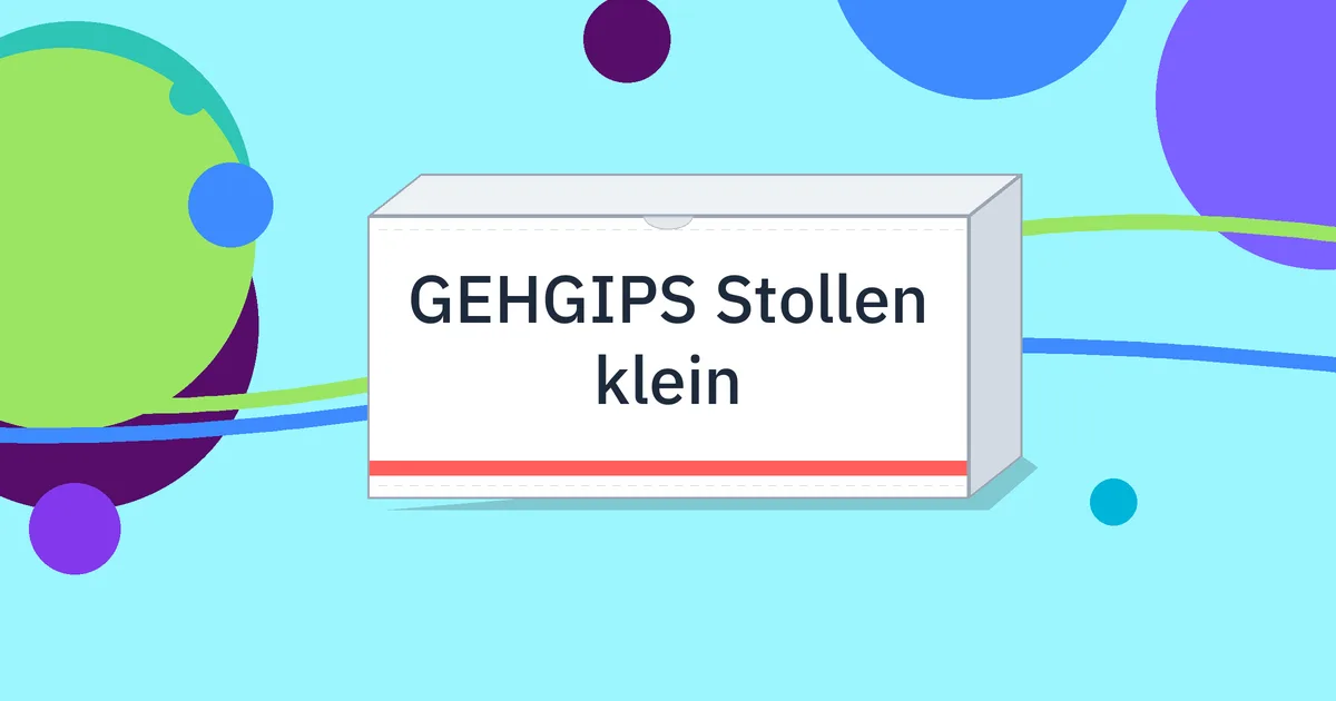 Symbolbild: Packung mit der Aufschrift GEHGIPS Stollen klein (PZN 07101075) – Verfügbarkeit und Bezug in Apotheken in Frankfurt am Main