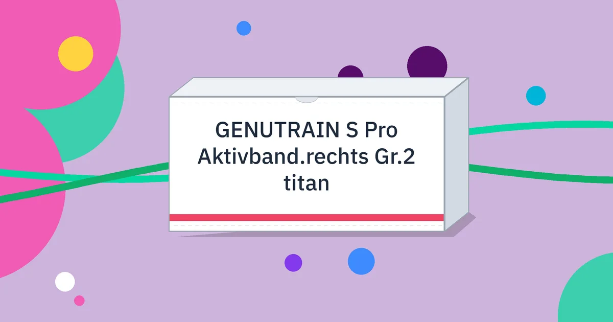 Symbolbild: Packung mit der Aufschrift GENUTRAIN S Pro Aktivband.rechts Gr.2 titan (PZN 09337221) – Verfügbarkeit und Bezug in Apotheken in Frankfurt am Main