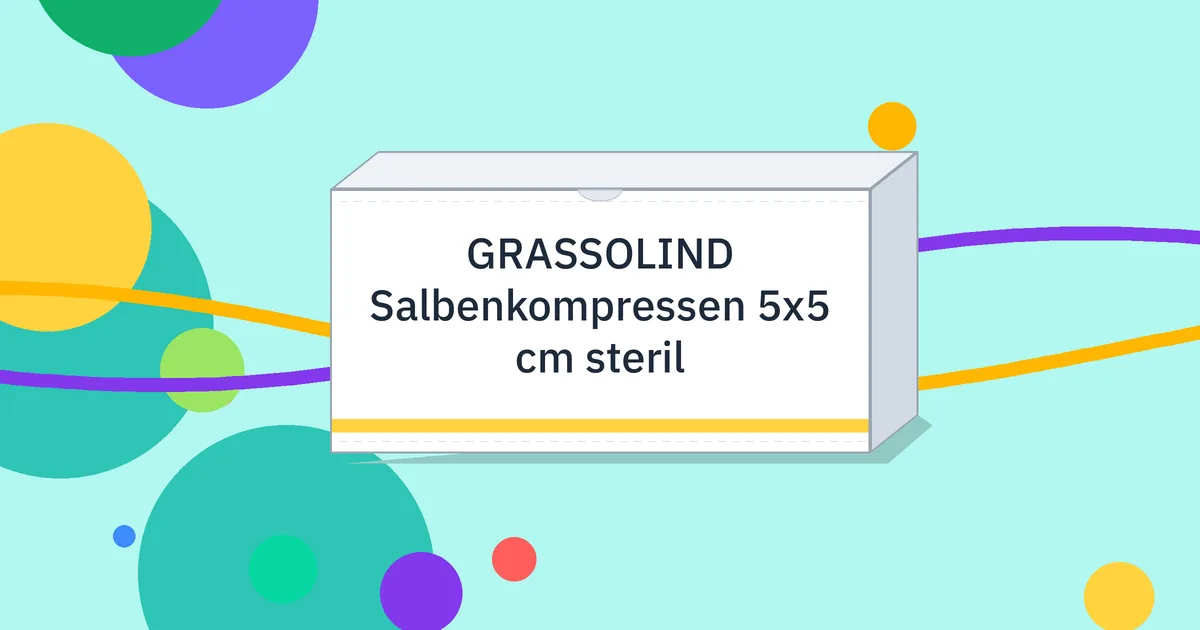 Symbolbild: Packung mit der Aufschrift GRASSOLIND Salbenkompressen 5x5 cm steril (PZN 18125104) – Verfügbarkeit und Bezug in Apotheken in Frankfurt am Main