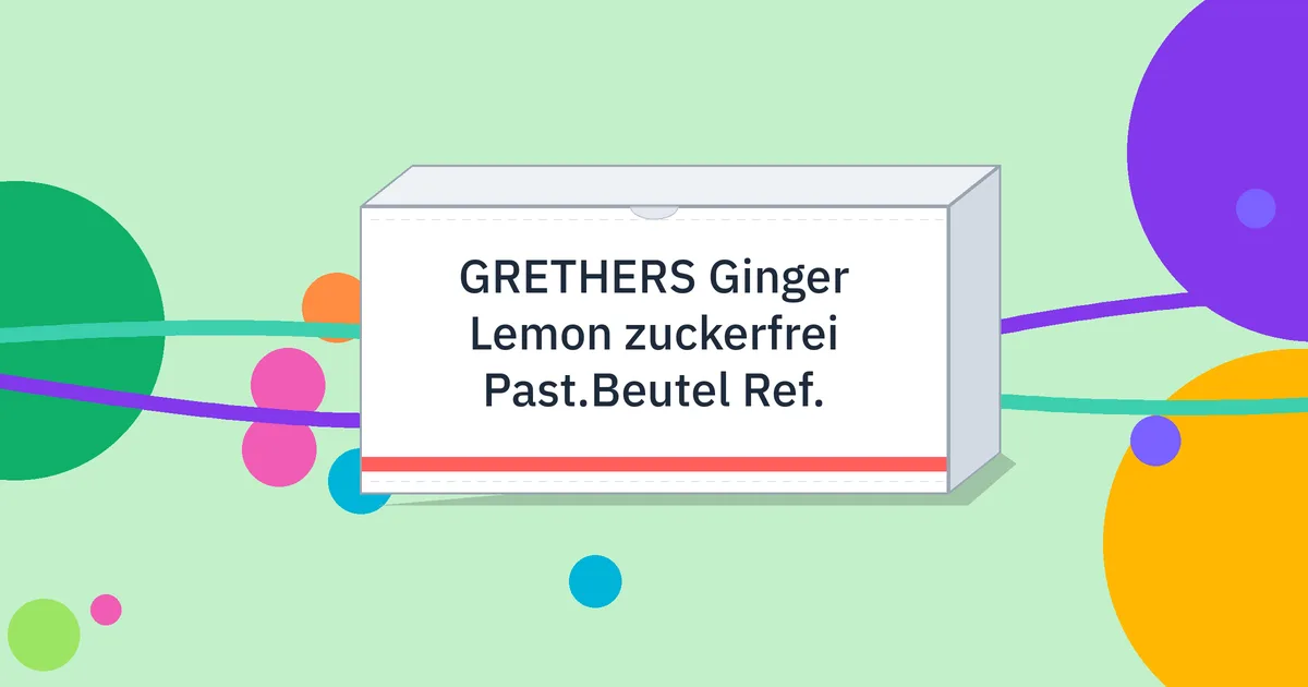 Symbolbild: Packung mit der Aufschrift GRETHERS Ginger Lemon zuckerfrei Past.Beutel Ref. (PZN 19199866) – Verfügbarkeit und Bezug in Apotheken in Frankfurt am Main