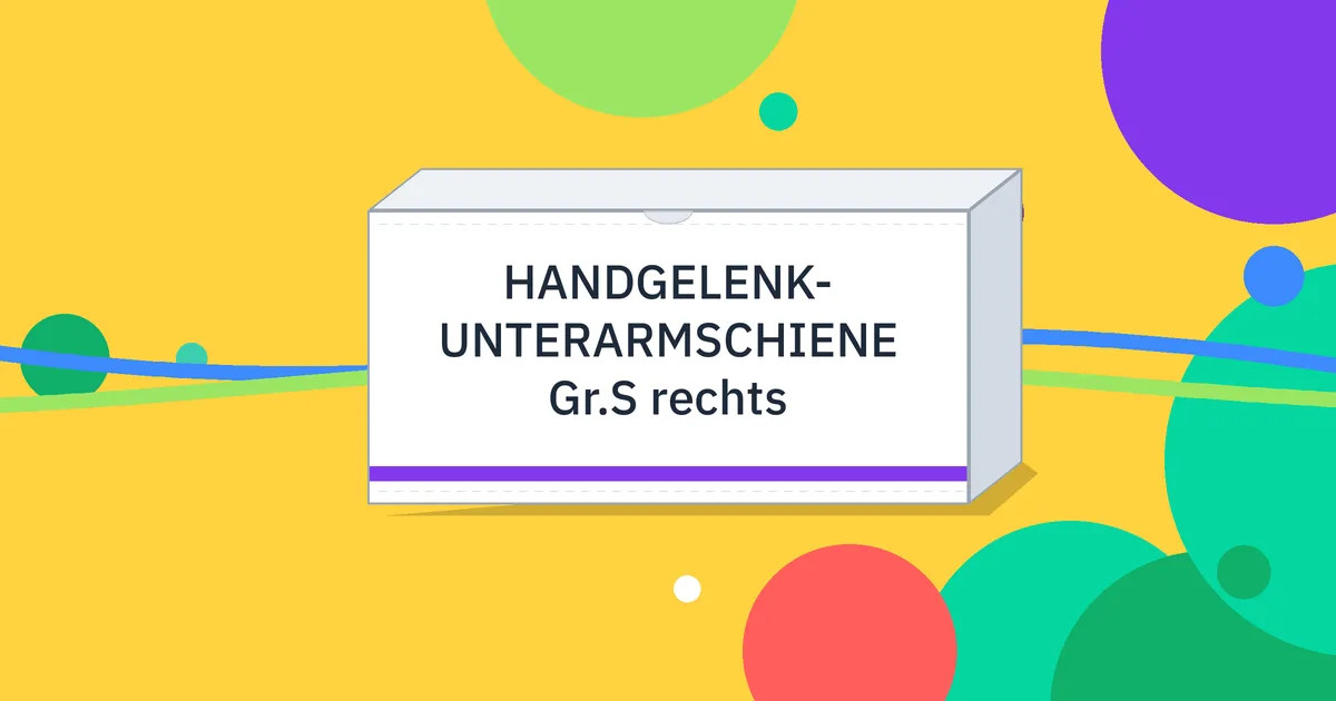 Symbolbild: Packung mit der Aufschrift HANDGELENK-UNTERARMSCHIENE Gr.S rechts (PZN 10288479) – Verfügbarkeit und Bezug in Apotheken in Frankfurt am Main