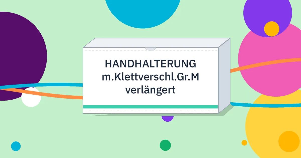 Symbolbild: Packung mit der Aufschrift HANDHALTERUNG m.Klettverschl.Gr.M verlängert (PZN 13586705) – Verfügbarkeit und Bezug in Apotheken in Frankfurt am Main