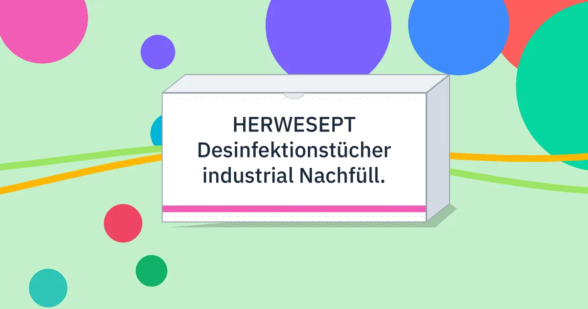 Symbolbild: Packung mit der Aufschrift HERWESEPT Desinfektionstücher industrial Nachfüll. (PZN 13353467) – Verfügbarkeit und Bezug in Apotheken in Frankfurt am Main