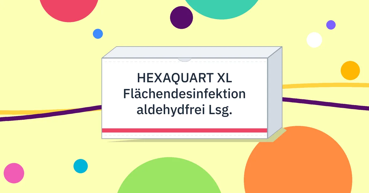 Symbolbild: Packung mit der Aufschrift HEXAQUART XL Flächendesinfektion aldehydfrei Lsg. (PZN 14138883) – Verfügbarkeit und Bezug in Apotheken in Frankfurt am Main