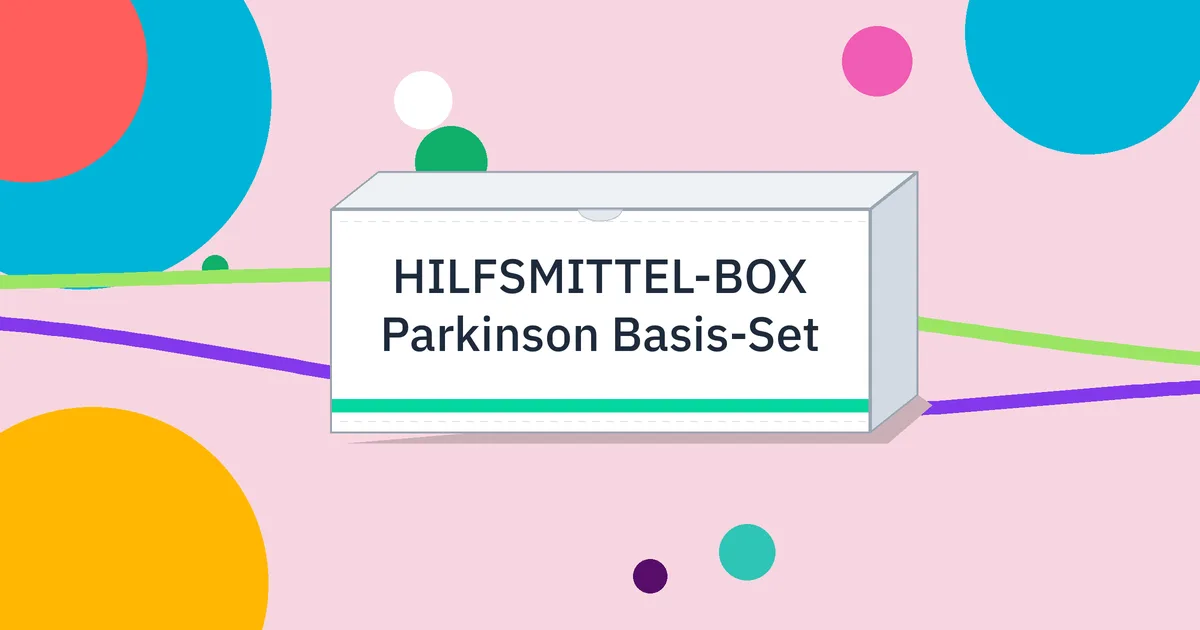 Symbolbild: Packung mit der Aufschrift HILFSMITTEL-BOX Parkinson Basis-Set (PZN 14398710) – Verfügbarkeit und Bezug in Apotheken in Frankfurt am Main