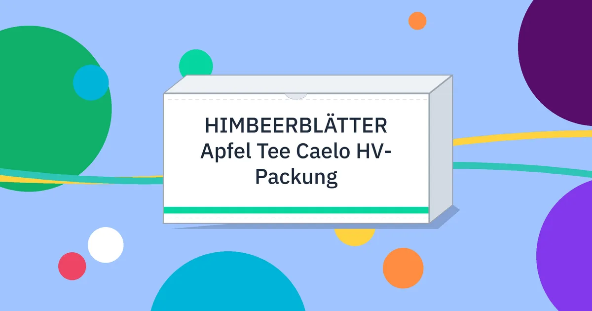 Symbolbild: Packung mit der Aufschrift HIMBEERBLÄTTER Apfel Tee Caelo HV-Packung (PZN 01989763) – Verfügbarkeit und Bezug in Apotheken in Frankfurt am Main