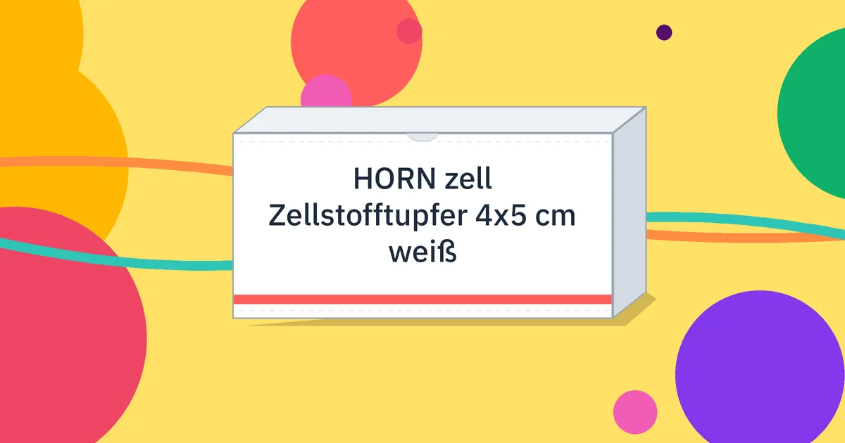 Symbolbild: Packung mit der Aufschrift HORN zell Zellstofftupfer 4x5 cm weiß (PZN 04680049) – Verfügbarkeit und Bezug in Apotheken in Frankfurt am Main