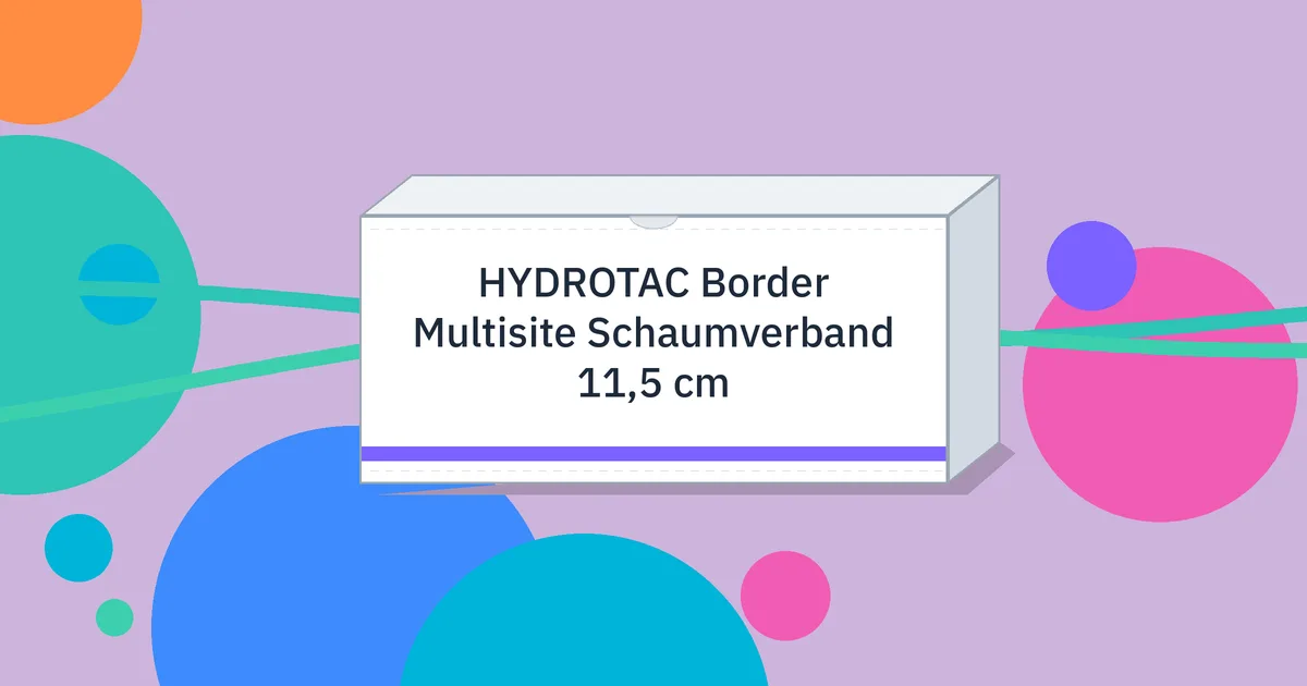 Symbolbild: Packung mit der Aufschrift HYDROTAC Border Multisite Schaumverband 11,5 cm (PZN 17515582) – Verfügbarkeit und Bezug in Apotheken in Frankfurt am Main