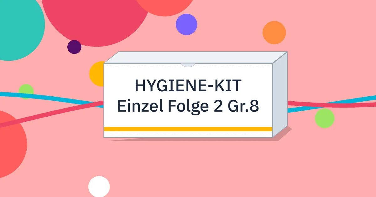 Symbolbild: Packung mit der Aufschrift HYGIENE-KIT Einzel Folge 2 Gr.8 (PZN 17443523) – Verfügbarkeit und Bezug in Apotheken in Frankfurt am Main