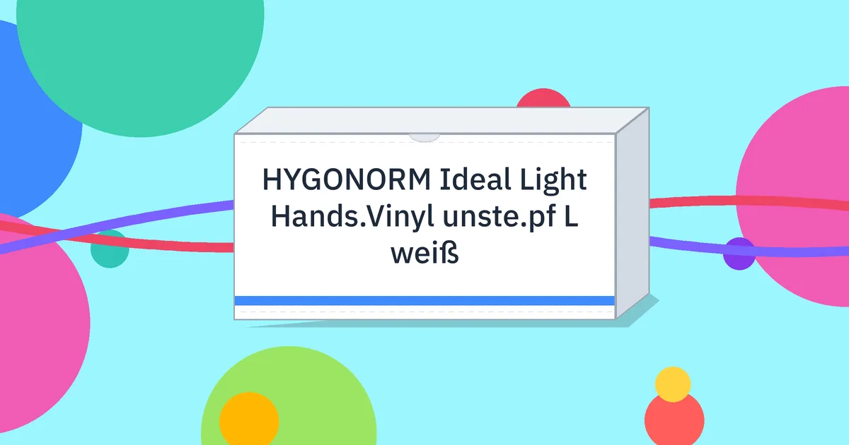 Symbolbild: Packung mit der Aufschrift HYGONORM Ideal Light Hands.Vinyl unste.pf L weiß (PZN 17160854) – Verfügbarkeit und Bezug in Apotheken in Frankfurt am Main